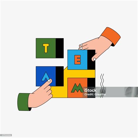 Hands Arranging Blocks To Spell Teamwork In Flat Vector Illustration Symbolizing Collaboration