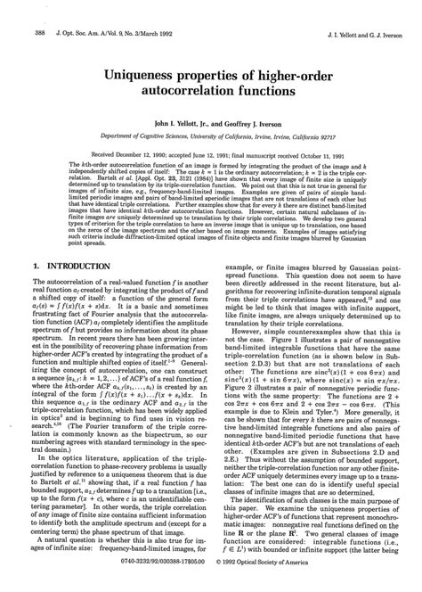pdf uniqueness properties of higher order autocorrelation functions
