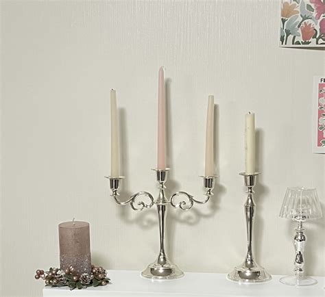 실버 엔틱 빈티지 촛대 3구 촛대 포토테이블 테이퍼 캔들받침 에이블리