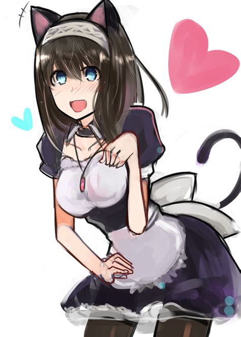 Safebooru 1girl Animal Ears Apron Black Hair Blue Eyes Blush Cat Ears
