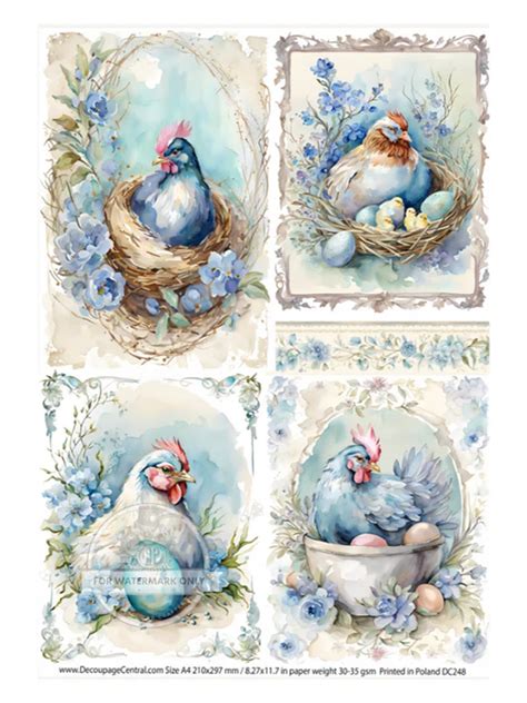 Rice Paper Nesting Hens In Blue A4 Ben Franklin Online