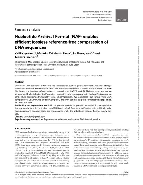 Pdf Nucleotide Archival Format Naf Enables Efficient Lossless Reference Free Compression Of