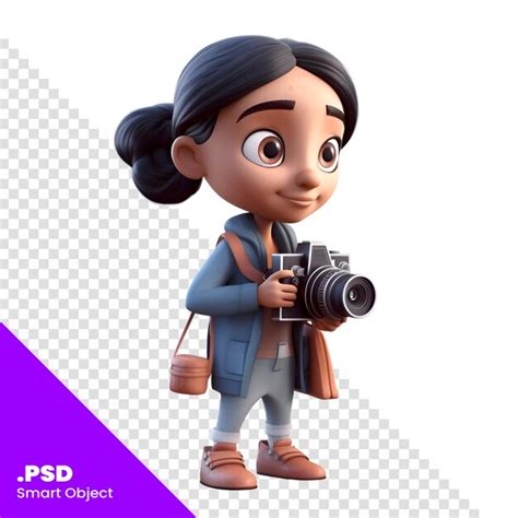Premium Psd 3d Illustration Of A Cute Cartoon Girl With A Backpack And A Camera Psd Template