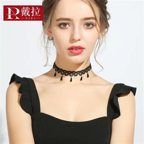 Dara Women Sexy Black Lace Choker Necklace Acrylic Cubic Zirconia