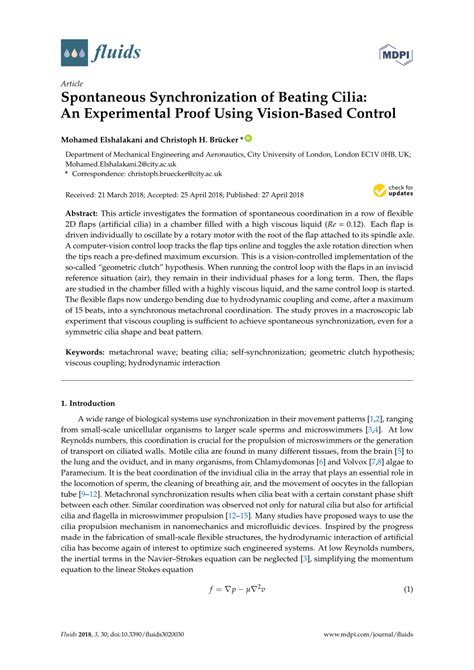 Pdf Spontaneous Synchronization Of Beating Cilia An Experimental