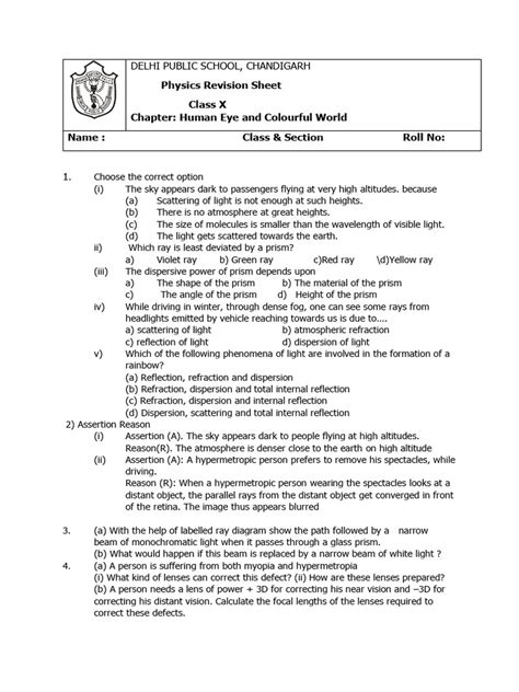 Pt2 Revision Human Eye And Colourful World 1 Pdf