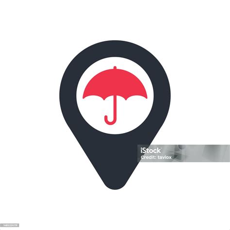지도 핀 포인터 우산 아이콘입니다 배경에 격리된 그림 아이콘 우산 Gps 핀 항행 위치 위치 시장 장소 0명에 대한 스톡 벡터