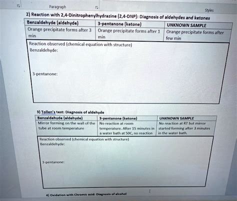 Solved Step 2 Reaction With 2 4 Dinitrophenylhydrazine 2 4 Dnph Diagnosis Of Aldehydes And