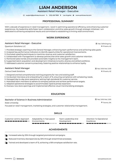 10 Assistant Retail Manager Resume Samples And Templates For 2025