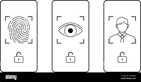 Biometric Security Set Of Fingerprint Iris And Face Recognition Vector Illustration Stock