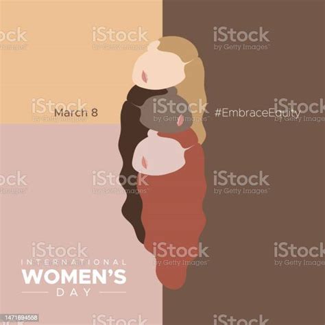 세계 여성의 날 3월 8일 다문화 여성의 초상화 Embraceequity 벡터 일러스트 레이 션 평면 디자인 여자에 대한 스톡