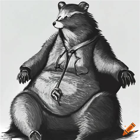 A Fat Bloated Gluttonous Anthro Badger King Wearing A Royal Coat With