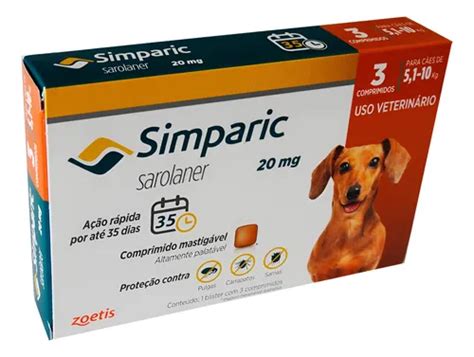 Simparic 20mg 3 Comprimidos Zoetis Cães 5 A 10kg Frete Grátis