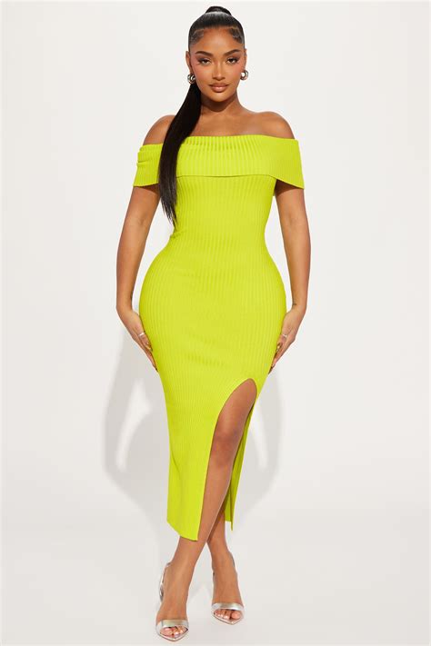 Adrienne Sweater Midi Dress Lime Fashion Nova