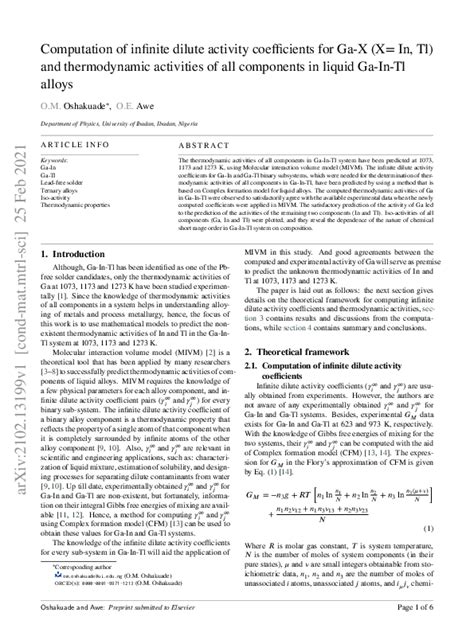 Pdf Computation Of Infinite Dilute Activity Coefficients For Gax X