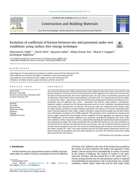 Evolution Of Coefficient Of Friction Between Tire And Pavement Under Wet Conditions Using