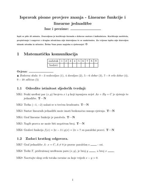 Linearne Jednadžbe I Funkcije Pdf