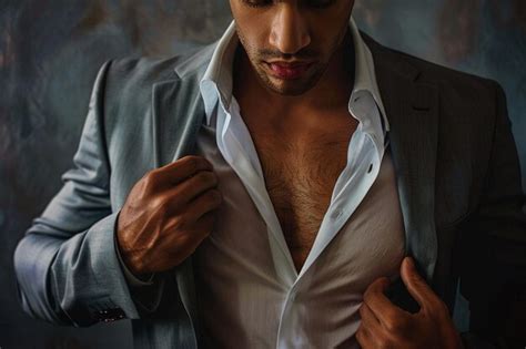 Handsome Brown Skinned Male Unbottening His Suit Shirt Hyper Realistic