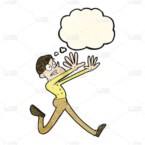 卡通人物带着思想泡泡逃跑了