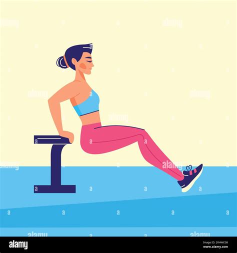 Woman Doing Reverse Push Ups Using Bench Black Line Icon Pictogram For