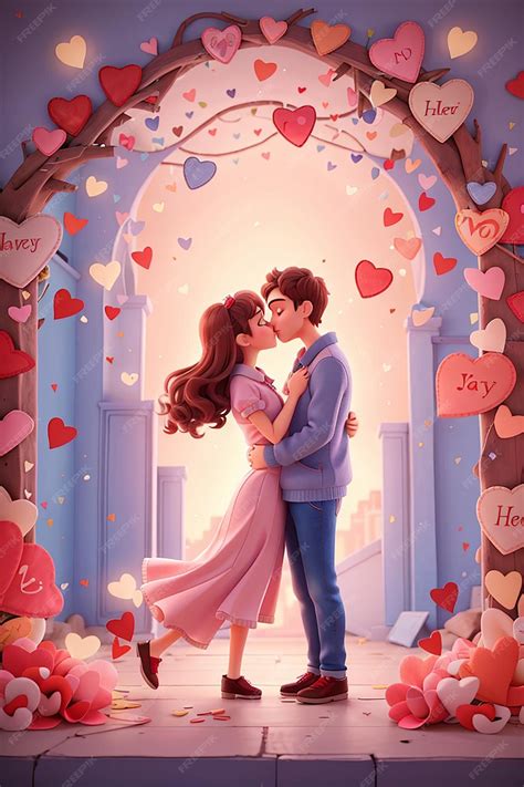 Premium Photo Lovers Couple Kissing Happy Valentine Cartoon Character