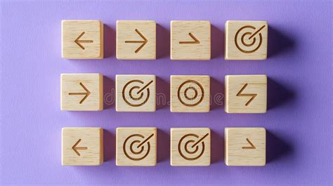 Wooden Blocks With Arrows Targets And Lightning Bolts For Strategy And