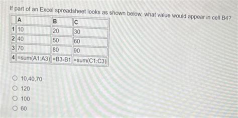 Solved If Part Of An Excel Spreadsheet Looks As Shown Below What Solutioninn
