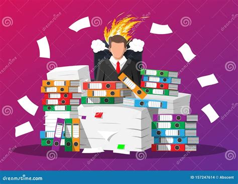 Businessman In Pile Of Office Papers Stock Vector Illustration Of