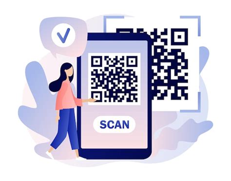 Premium Vector Qr Code Scanning Concept Tiny Girl Scan Code Using