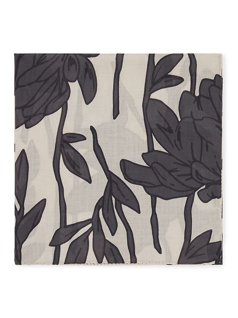 Brunello Cucinelli Silk Flower Print Pongée Foulard Beige Editorialist