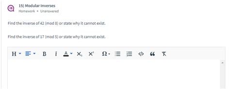 Solved 15 Modular Inverses Homework Unanswered Find The Chegg Com