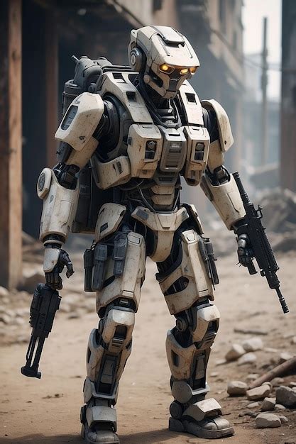 Premium Ai Image A Robot Character Wearing Weathered Tactical Gear A