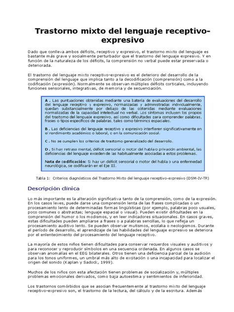 Trastorno Mixto Del Lenguaje Receptivodoc Desorden Hiperactivo Y