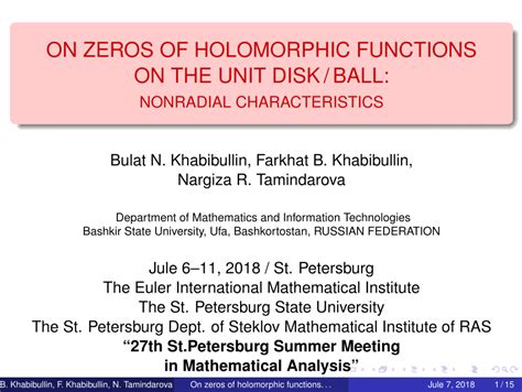 (PDF) ON ZEROS OF HOLOMORPHIC FUNCTIONS ON THE UNIT DISK/BALL: nonradial characteristics