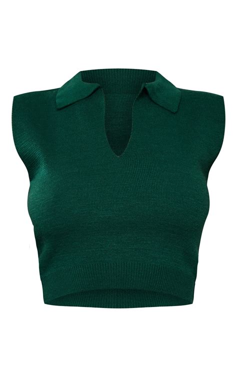 Forest Green Knit Crop Top Knitwear Prettylittlething Qa