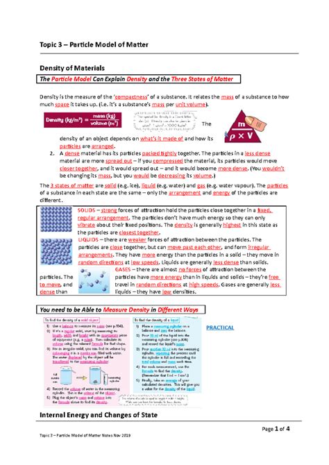 Gcse Physics Revision Notes P3 Particle Model Of Matter Nov 2019 Topic 3 Particle