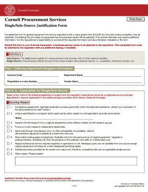 Fillable Online Dfa Cornell Single Sole Source Justification Form Fax Email Print PdfFiller