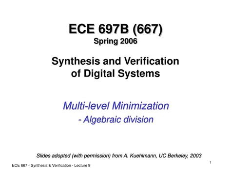 PPT ECE B Spring Synthesis And Verification Of Digital Systems PowerPoint