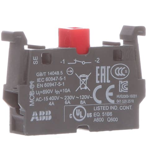 ABB - MCB-01 - Contact Block, SPST-NC, 6 A, 120 VAC, FrontMounting ...