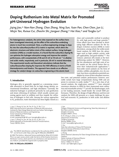Pdf Doping Ruthenium Into Metal Matrix For Promoted Ph‐universal