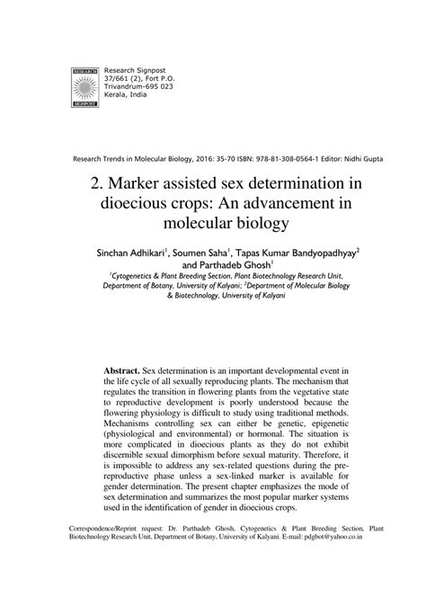 Pdf Marker Assisted Sex Determination In Dioecious Crops An