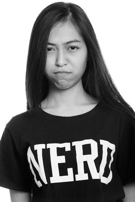 Close Up Of Young Asian Teenage Nerd Girl Pouting Stock Image Image