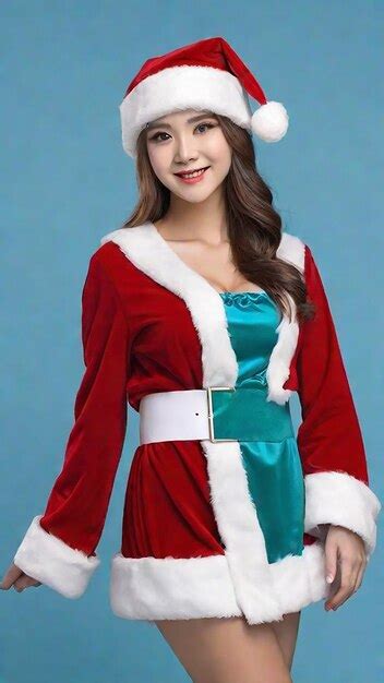 Premium Photo A Woman Costume Santa Headwear Isolated Background Generated By Ai