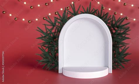 Christmas Tree Branches Empty Arch Frame For Greetings New Year