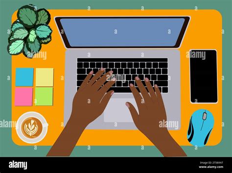 Hands Working Laptop Smartphone Stock Vector Images Alamy