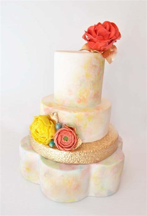 Watercolour Wedding Cake With Hand Painted Flowers
