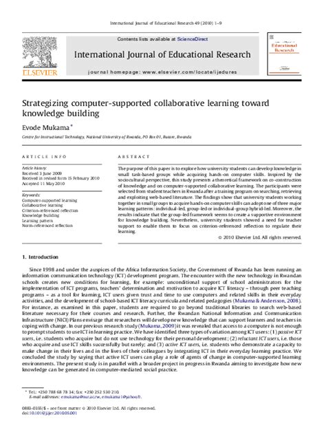 Pdf Strategizing Computer Supported Collaborative Learning Toward Knowledge Building