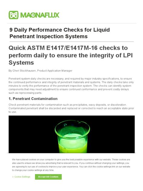 9 Daily Performance Checks For Liquid Penetrant Inspection Systems Pdf Ultraviolet Cookie