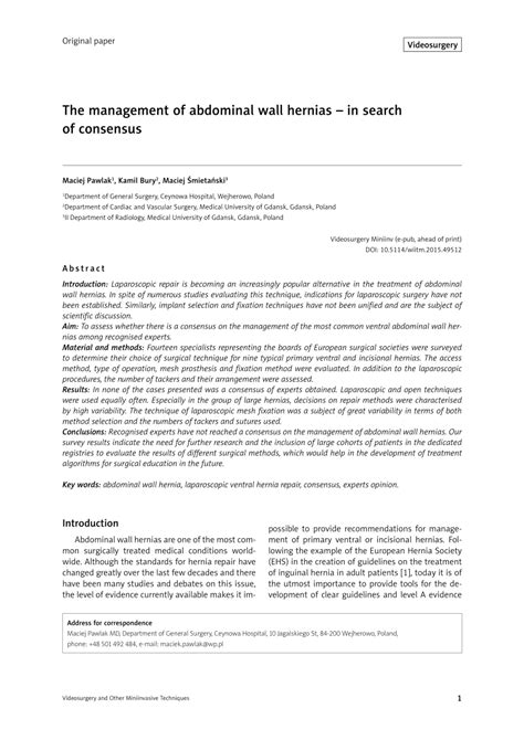 Pdf The Management Of Abdominal Wall Hernias In Search Of Consensus