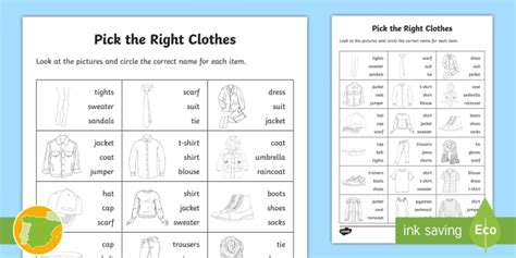 A2 Ficha de actividad Elige la ropa correcta en inglés